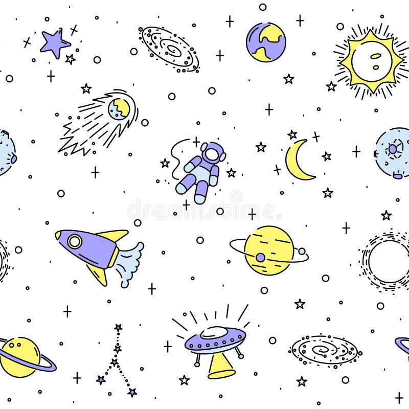 Space Seamless Pattern with Zodiac Constellations, Galaxy, Stars ...
