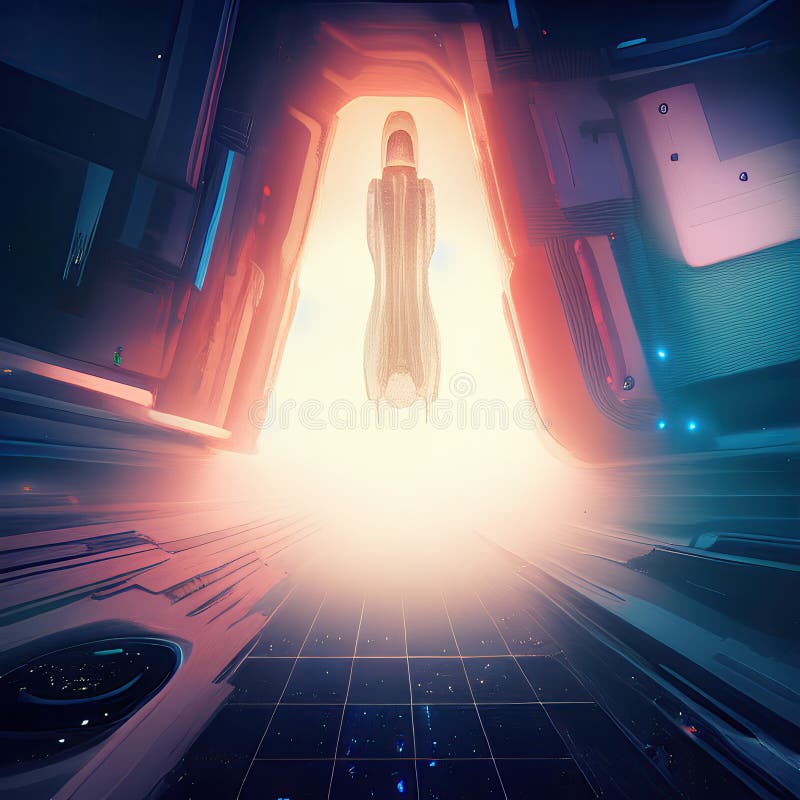 Outer Space Ship Door Opening with Light Stock Illustration ...