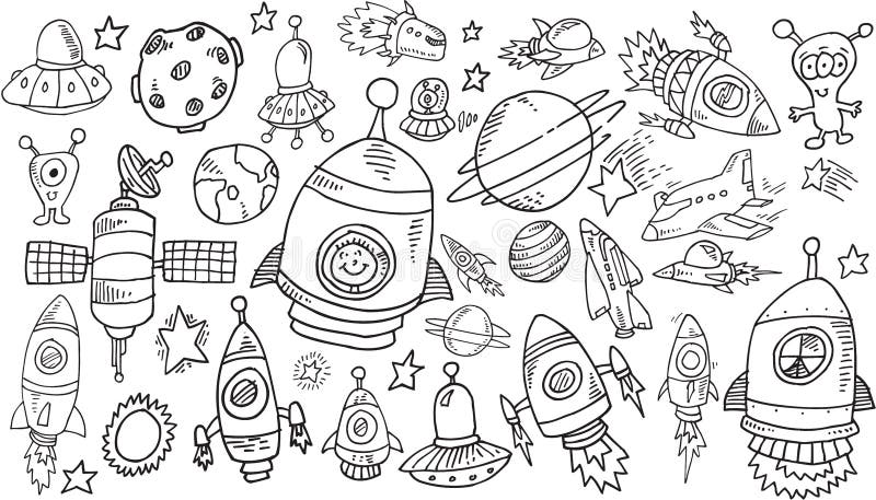 Outer Space Sketch Doodle Set Stock Vector - Illustration of sketch ...