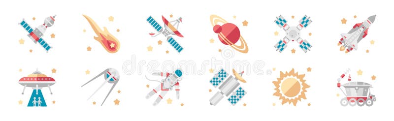 Outer Space and Universe As Aerospace Flat Object Vector Set Stock ...