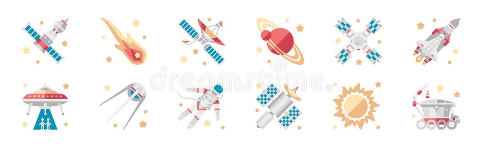Outer Space and Universe As Aerospace Flat Object Vector Set Stock ...
