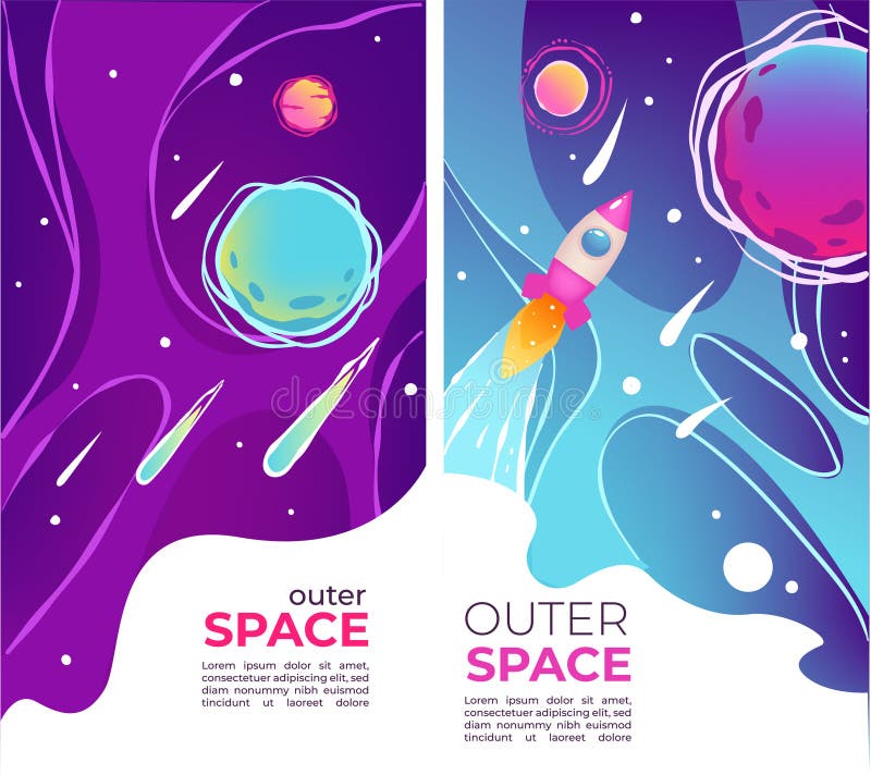 Outer Space and Universe Exploration, Posters with Text Stock Vector ...