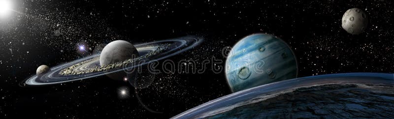 Outer Space with Various Exoplanets and Their Moons and Rings Stock ...