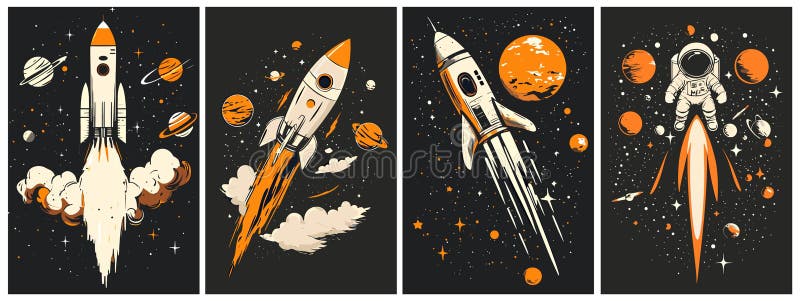 Outer Space Vertical Posters Set. Rocket Astronaut Surrounded by Stars ...