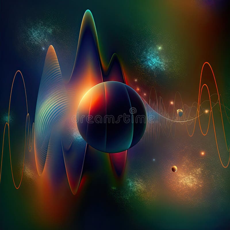 In Outer Space, Waves of Energy and a Planet Stock Illustration ...