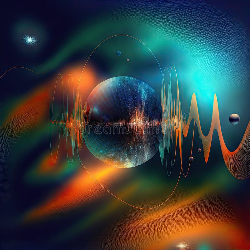 In Outer Space, Waves of Energy and a Planet Stock Illustration ...