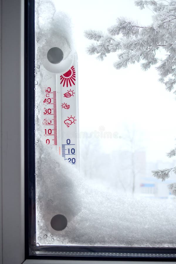 Outer Thermometer on a Frozen Window Stock Photo - Image of pine, chill ...