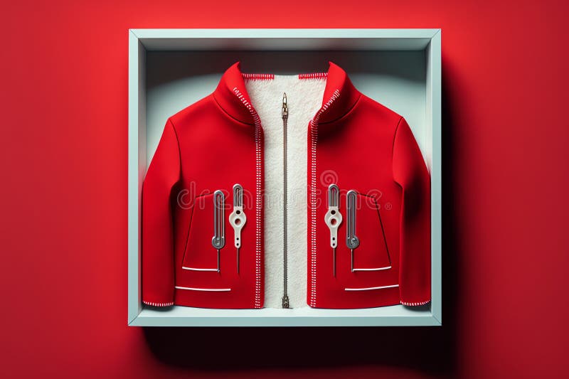Outerwear Display Red Fleece Jacket Zipper in Box Stock Illustration ...