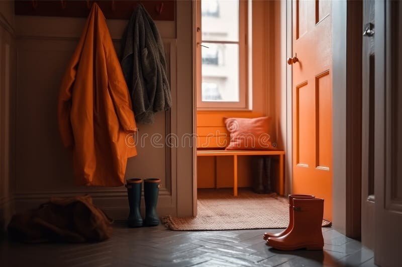 Outerwear and Rubber Boots in Cozy the Hallway Stock Illustration ...
