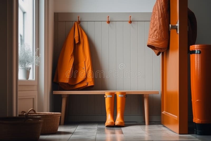 Outerwear and Rubber Boots in Cozy the Hallway Stock Image - Image of ...