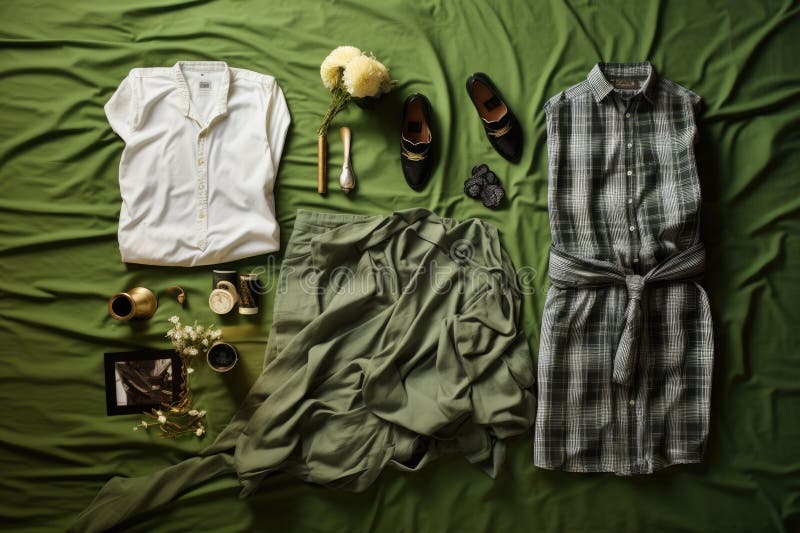 Outfit Laid Out on Bed with Accessories Stock Illustration ...
