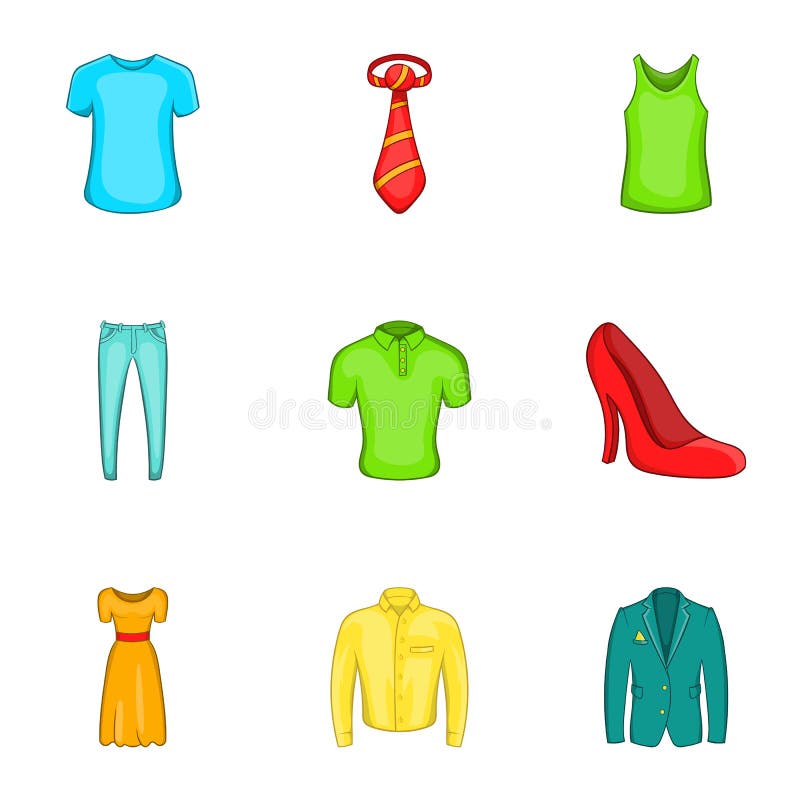 Outfits Icons Set, Cartoon Style Stock Vector - Illustration of cotton ...