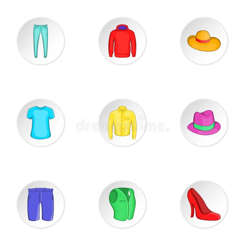 Outfits Icons Set, Cartoon Style Stock Vector - Illustration of sign ...