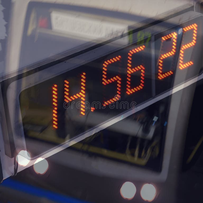 Outgoing Subway Train and Time and Timetable on Digital Scoreboard ...