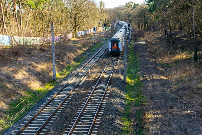 Outgoing Train. View of the Last Car of the Train Stock Photo - Image ...