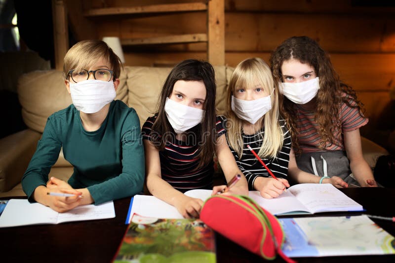Youth Doing Homework at Home during a Coronavirus Pandemic Stock Image ...