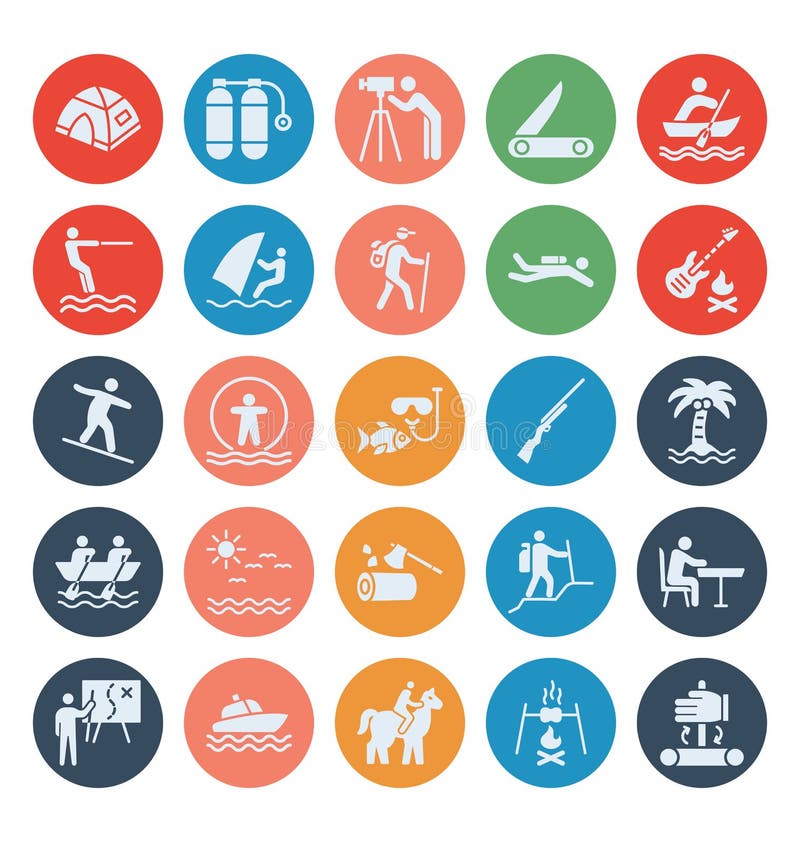 Basic RGB Outing and Journey Isolated Vector Icons Set that Can Easily ...