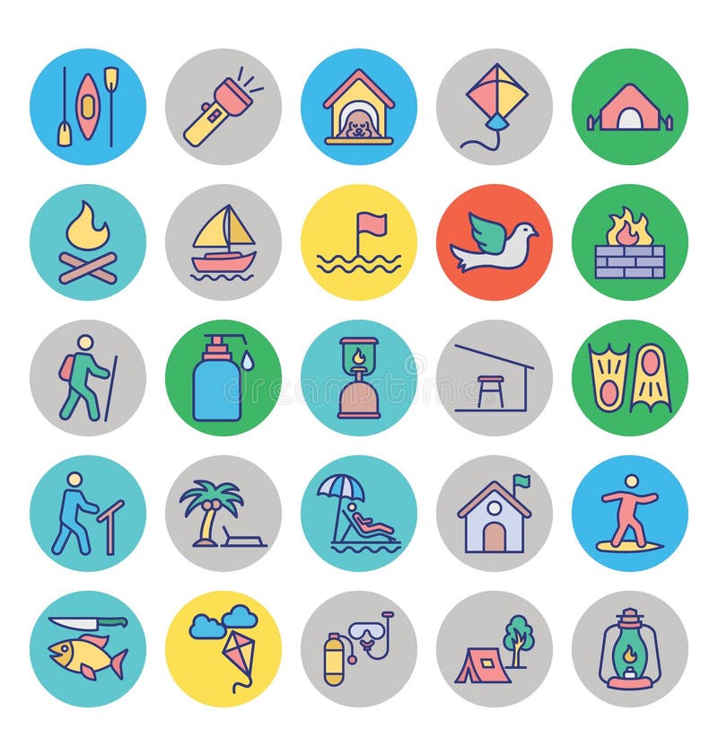Outing and Journey Isolated Icons Set that Can Easily Modify or Edit ...