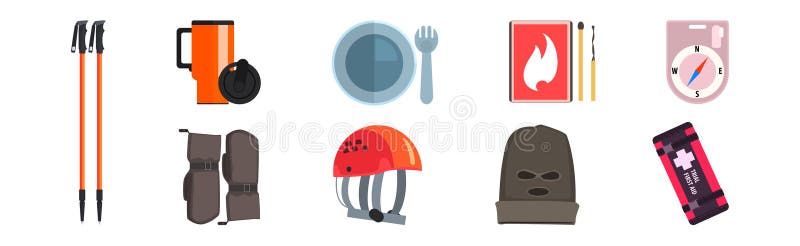 Outing and Trekking Equipment and Gear Vector Set Stock Vector ...