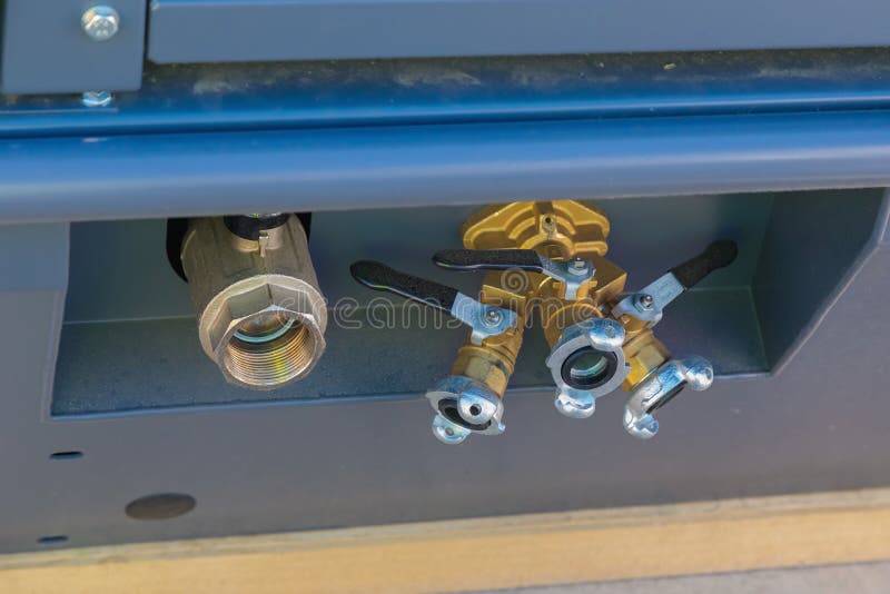 Outlet Ball Valves on an Air Compressor Close-up Stock Image - Image of ...