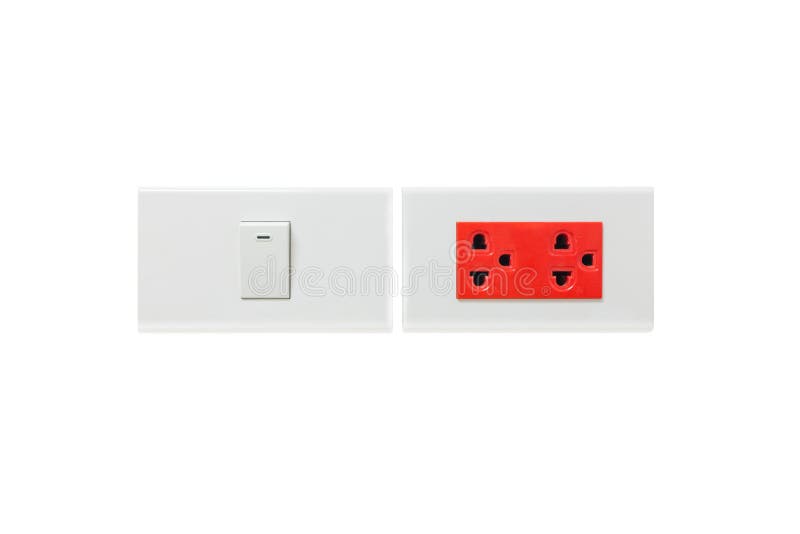 Outlet switch and red plug stock photo. Image of closeup - 61078154