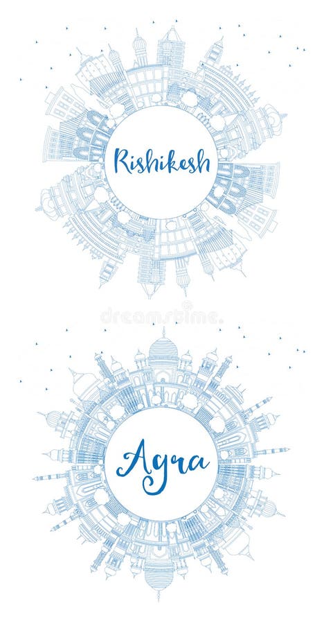 Rishikesh India City Skyline Silhouette with Golden Buildings Isolated ...