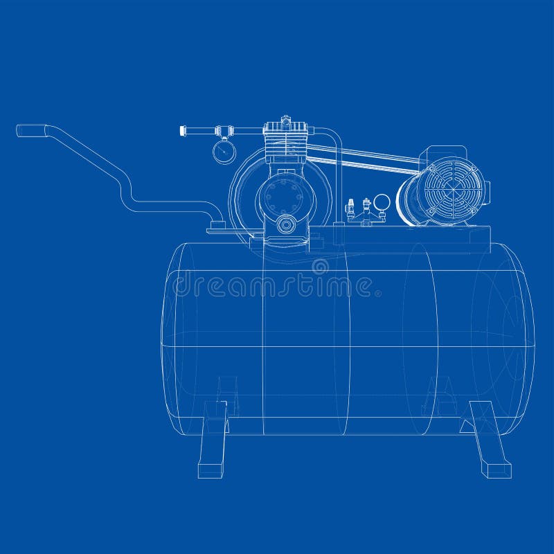 Air Compressor Drawing. Line Vector Stock Illustration - Illustration ...