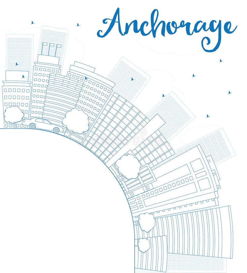 Outline Anchorage (Alaska) Skyline with Blue Buildings and Copy Stock ...