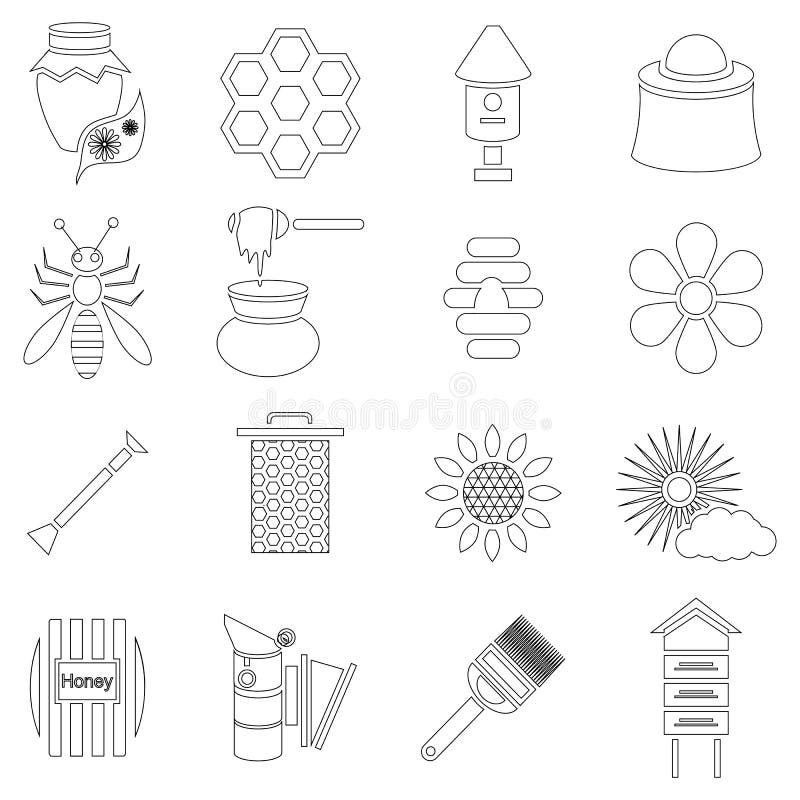 Apiary Icons Set, Outline Style Stock Vector - Illustration of beeswax ...