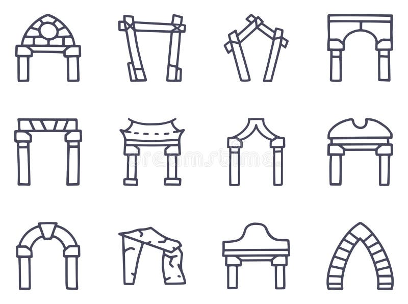 Arches Line Vector Doodle Simple Icon Set Stock Vector - Illustration ...