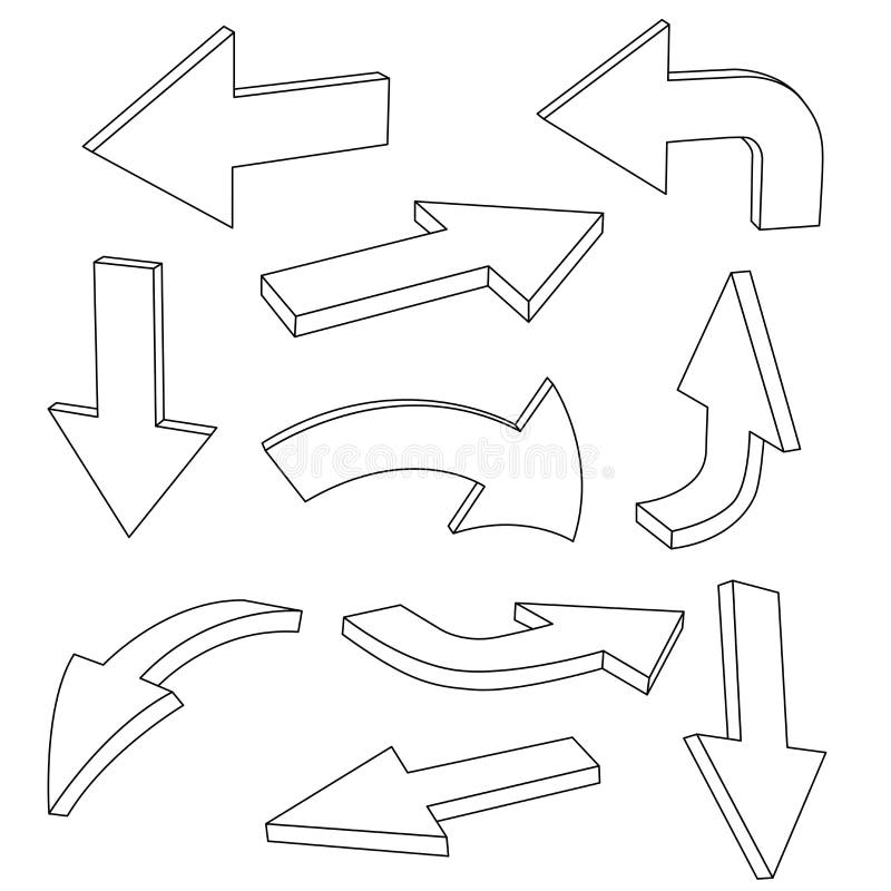 Outline Arrows Set. Hand Drawn Sketch Stock Vector - Illustration of ...