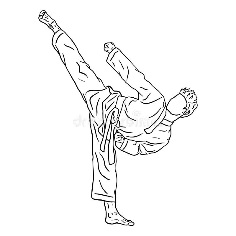 Outline Art Taekwondo Kick Fighter Logo Stock Illustration ...