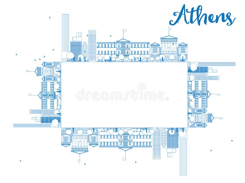 Outline Athens Skyline with Blue Buildings and Copy Space Stock Vector ...