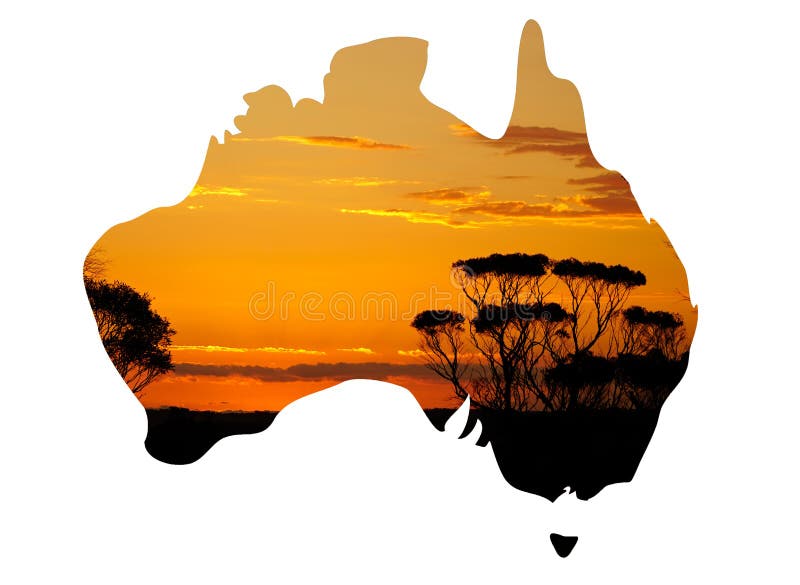 Outline of Australia Map with Sunset View of the Country Stock ...