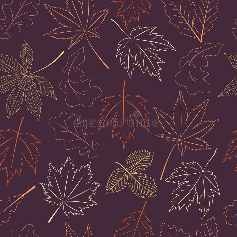 Outline Autumn Leaves Seamless Pattern. Contour Fall Season Background ...