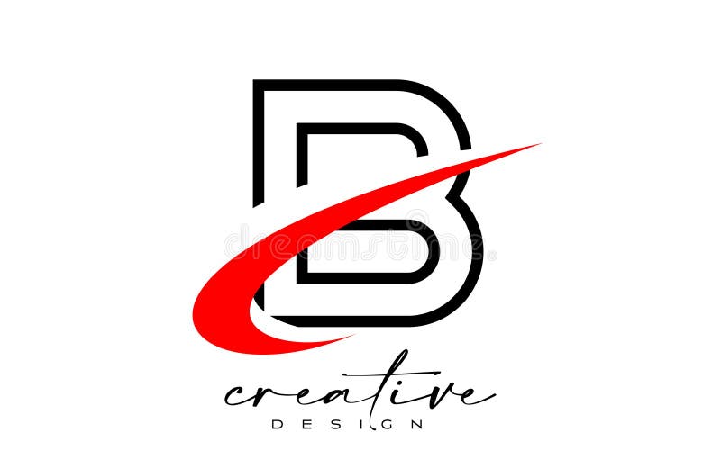 Outline B Letter Logo Design with Creative Red Swoosh. Letter B Initial ...