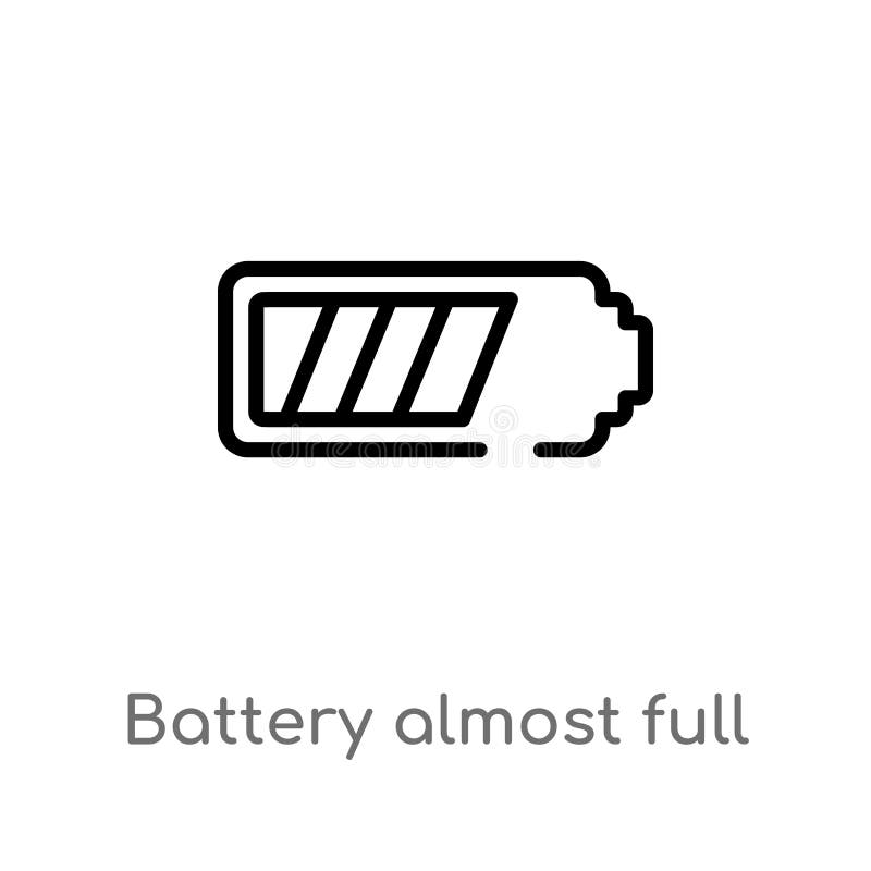 Outline Battery almost Full Vector Icon. Isolated Black Simple Line ...