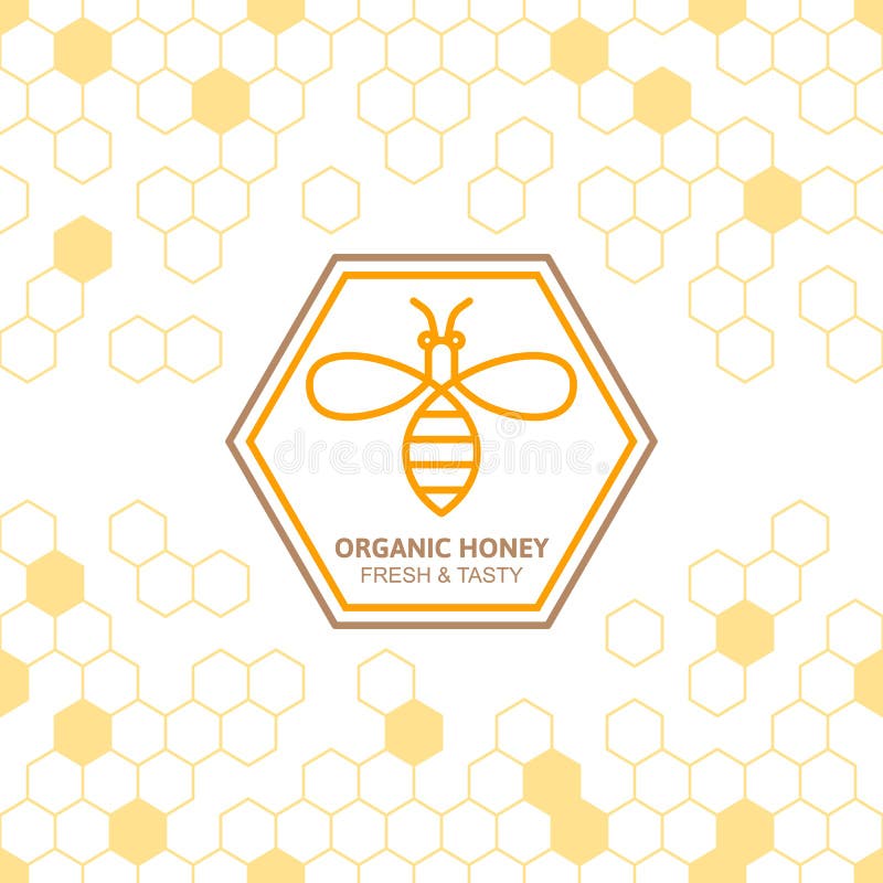 Outline Bee Vector Symbol and Seamless Background with Honeycombs ...
