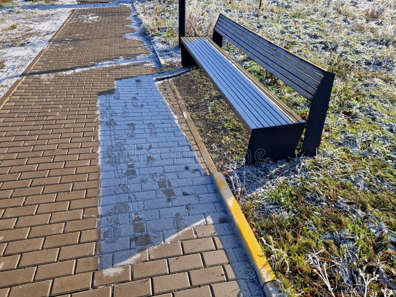 Wooden Massive Park Bench Shape Block with Metal Legs on Stock Image ...