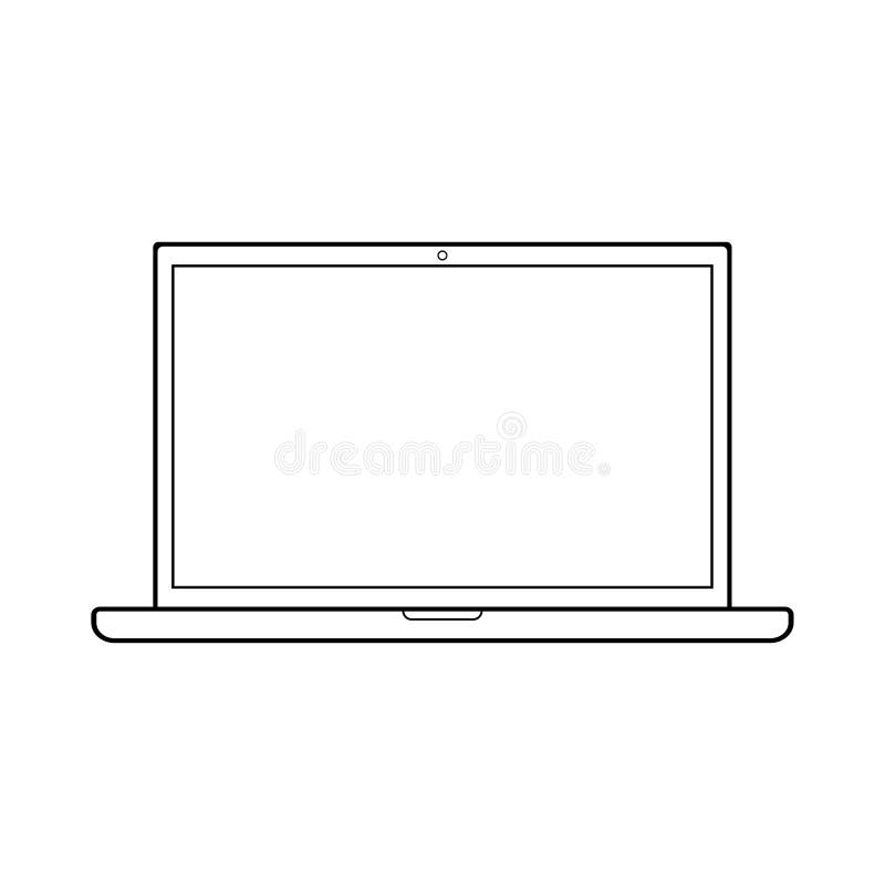 Opened Laptop Notebook Computer with Empty Screen Outline Vector Eps10 ...