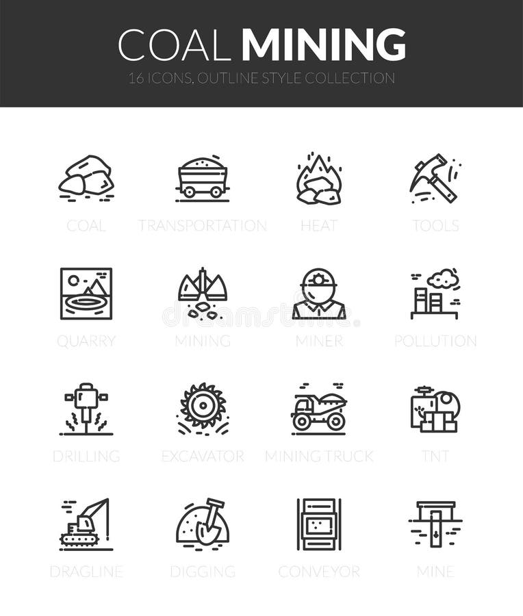 Coal Mining Icons Set Vector Illustration Stock Vector - Illustration ...