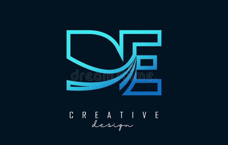 Outline Blue Letters De D E Logo With Leading Lines And Road Concept Design Letters With