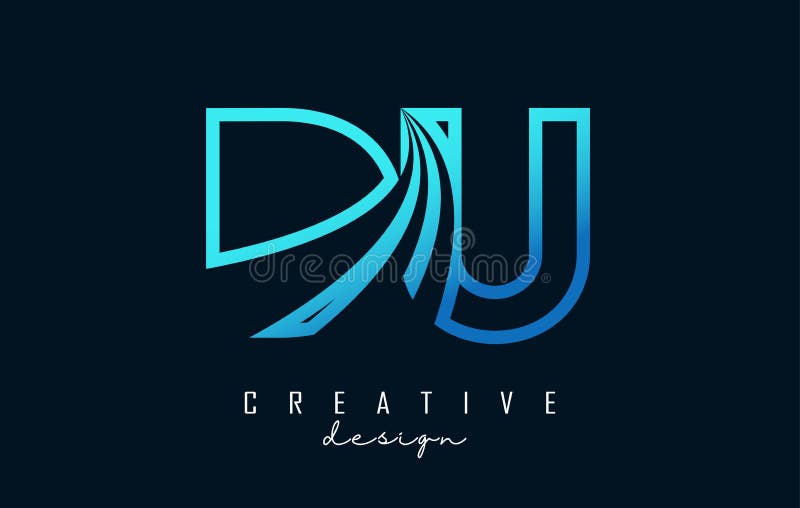 Outline Blue Letters Du D U Logo With Leading Lines And Road Concept Design Letters With