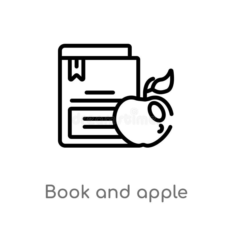 Outline Book and Apple Vector Icon. Isolated Black Simple Line Element ...