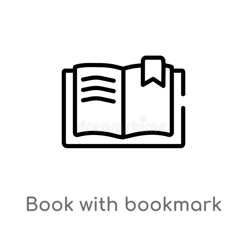 Outline Book with Bookmark Vector Icon. Isolated Black Simple Line ...