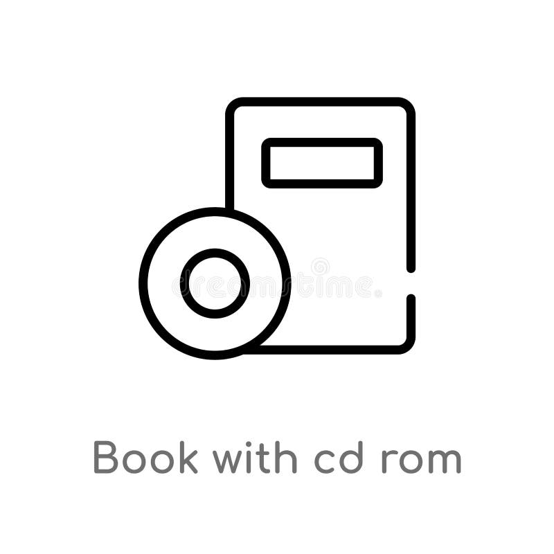 Outline Book with Cd Rom Vector Icon. Isolated Black Simple Line ...