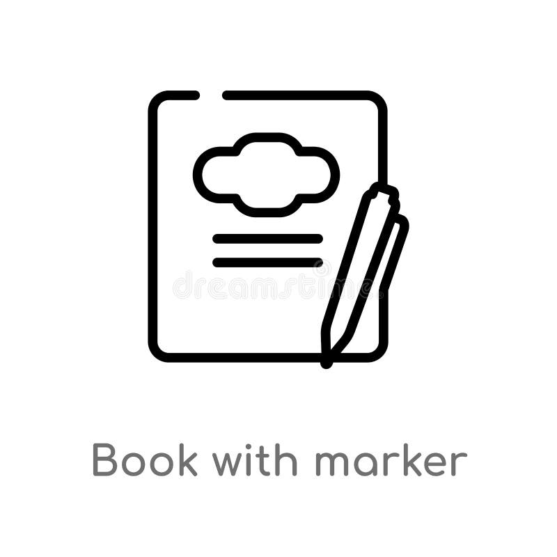 Outline Book with Marker Vector Icon. Isolated Black Simple Line ...