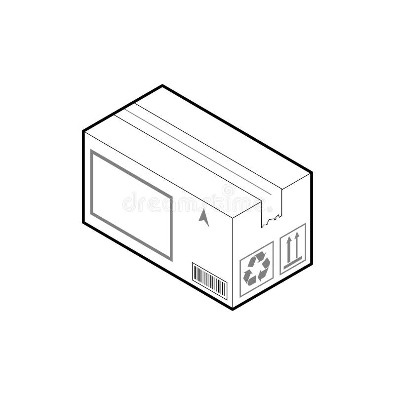 Cardboard Box Outline Icon. Isometric Outline Vector Isolated on White ...
