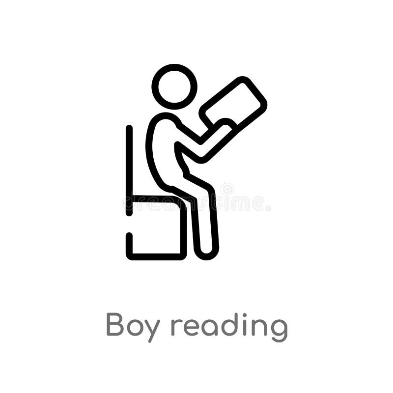 Outline Boy Reading Vector Icon. Isolated Black Simple Line Element ...