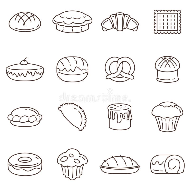 Outline Bread and Bakery Vector Icon Set Stock Vector - Illustration of ...